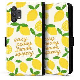 DeinDesign Galaxy A32 5G Handy Klapph&uuml;lle Handyh&uuml;lle aus Kunst Leder schwarz Flip Case Spruch Statement Lemon Sideflip mit langer Lasche