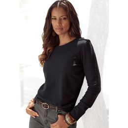Lascana Damen Lascana Langarmshirt &raquo;mit Streifenstruktur&laquo; aus weicher Baumwoll-Qualit&auml;t schwarz 32/34