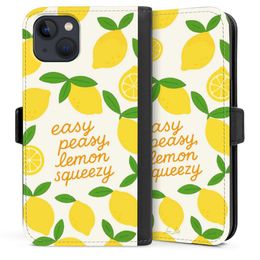 DeinDesign iPhone 13 Handy Klapph&uuml;lle Handyh&uuml;lle aus Kunst Leder schwarz Flip Case Lemon Statement Spruch Sideflip mit Lasche