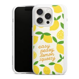 DeinDesign iPhone 15 Pro Handy Silikon H&uuml;lle Case wei&szlig; Handyh&uuml;lle Spruch Statement Lemon Silikon Case