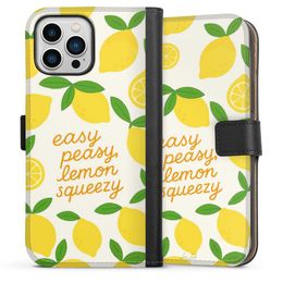 DeinDesign iPhone 13 Pro Max Handy Klapph&uuml;lle Handyh&uuml;lle aus Kunst Leder schwarz Flip Case Spruch Statement Lemon Sideflip mit langer Lasche