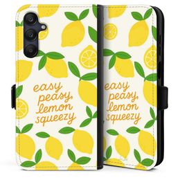 DeinDesign Galaxy A25 5G Handy Klapph&uuml;lle Handyh&uuml;lle aus Kunst Leder schwarz Flip Case Spruch Statement Lemon Sideflip mit Lasche
