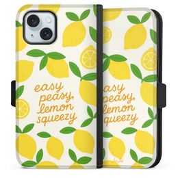 DeinDesign iPhone 15 Handy Klapph&uuml;lle Handyh&uuml;lle aus Kunst Leder schwarz Flip Case Spruch Statement Lemon Sideflip mit Lasche