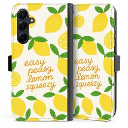DeinDesign Galaxy A55 5G Handy Klapph&uuml;lle Handyh&uuml;lle aus Kunst Leder schwarz Flip Case Spruch Statement Lemon Sideflip mit Lasche