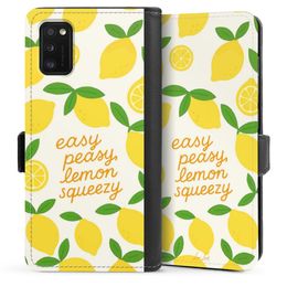 DeinDesign Galaxy A41 Handy Klapph&uuml;lle Handyh&uuml;lle aus Kunst Leder schwarz Flip Case Spruch Statement Lemon Sideflip mit Lasche