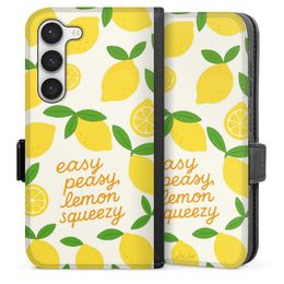 DeinDesign Galaxy S23 Handy Klapph&uuml;lle Handyh&uuml;lle aus Kunst Leder schwarz Flip Case Spruch Statement Lemon Sideflip mit Lasche