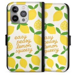 DeinDesign iPhone 14 Pro Handy Klapph&uuml;lle Handyh&uuml;lle aus Kunst Leder schwarz Flip Case Lemon Statement Spruch Sideflip mit langer Lasche