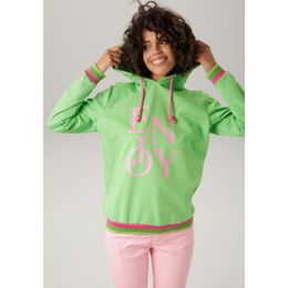 Aniston CASUAL Sweatshirt, mit "ENJOY"-Schriftzug apfelgr&uuml;n-rosa-pink-moosgr&uuml;n-hellgr&uuml;n 38 38 Damenshirt mit gestreiften B&uuml;ndchen am Saum und den...