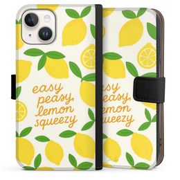 DeinDesign iPhone 14 Handy Klapph&uuml;lle Handyh&uuml;lle aus Kunst Leder schwarz Flip Case Lemon Statement Spruch Sideflip mit Lasche