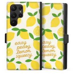 DeinDesign Galaxy S23 Ultra Handy Klapph&uuml;lle Handyh&uuml;lle aus Kunst Leder schwarz Flip Case Spruch Statement Lemon Sideflip mit Lasche