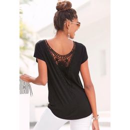 Lascana Damen Lascana Strandshirt mit Spitzeneinsatz, T-Shirt, lockere Passform, casual-chic schwarz 36/38