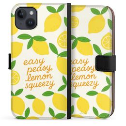 DeinDesign iPhone 14 Plus Handy Klapph&uuml;lle Handyh&uuml;lle aus Kunst Leder schwarz Flip Case Spruch Statement Lemon Sideflip mit langer Lasche