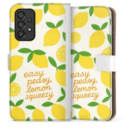DeinDesign Galaxy A33 5G Handy Klapph&uuml;lle Handyh&uuml;lle aus Kunst Leder wei&szlig; Flip Case Spruch Statement Lemon Sideflip mit Lasche