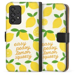 DeinDesign Galaxy A53 5G Handy Klapph&uuml;lle Handyh&uuml;lle aus Kunst Leder schwarz Flip Case Spruch Statement Lemon Sideflip mit langer Lasche