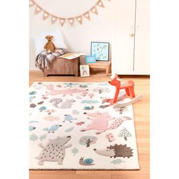 Sigikid Kinderteppich »Forest« rechteckig 13 mm Höhe Wald Tiere Design, Kurzflor beige/rosa Obermaterial: 100% Polypropylen B : 80 cm 1 Stk.