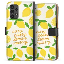 DeinDesign Galaxy A13 4G Handy Klapph&uuml;lle Handyh&uuml;lle aus Kunst Leder schwarz Flip Case Spruch Statement Lemon Sideflip mit langer Lasche