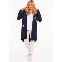 Zwillingsherz Damen Jerseymantel &raquo;"K&uuml;ste Meer Moin"&laquo; mit Kapuze, Taschen, Front und Backmotiv K&uuml;ste Meer Moin blau XL