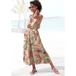 Vivance 7/8-Overall aus gekreppter Viskose, Jumpsuit mit Alloverprint und weitem Bein sand bedruckt 36