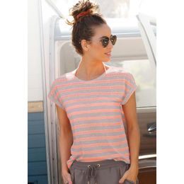 Vivance Kurzarmshirt, mit transparenten Neon-Eins&auml;tzen, T-Shirt, lockere Passform, sportlich hellgrau-meliert-neonorange-gestreift 36/38 36/38...