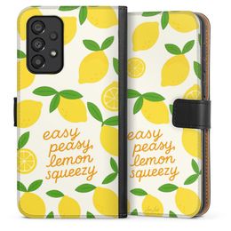 DeinDesign Galaxy A33 5G Handy Klapph&uuml;lle Handyh&uuml;lle aus Kunst Leder schwarz Flip Case Spruch Statement Lemon Sideflip mit langer Lasche