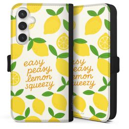 DeinDesign Galaxy S24 FE 5G Handy Klapph&uuml;lle Handyh&uuml;lle aus Kunst Leder schwarz Flip Case Spruch Statement Lemon Sideflip mit Lasche