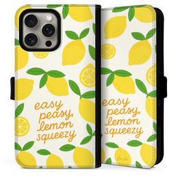 DeinDesign iPhone 16 Pro Handy Klapph&uuml;lle Handyh&uuml;lle aus Kunst Leder schwarz Flip Case Spruch Statement Lemon Sideflip mit Lasche