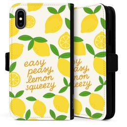 DeinDesign iPhone X Handy Klapph&uuml;lle Handyh&uuml;lle aus Kunst Leder schwarz Flip Case Spruch Statement Lemon Sideflip mit langer Lasche