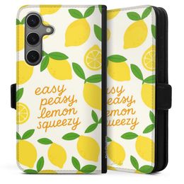 DeinDesign Galaxy S25 Handy Klapph&uuml;lle Handyh&uuml;lle aus Kunst Leder schwarz Flip Case Spruch Statement Lemon Sideflip mit Lasche