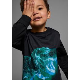 Kidsworld Jungen Kidsworld Langarmshirt &raquo;GREEN DINO&laquo; lang&auml;rmlig, mit trendigem Druck, Rundhalsausschnitt, aus Baumwolle schwarz 116/122