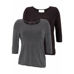 Lascana Damen Lascana 3/4-Arm-Shirt &raquo;mit modischem Cut-out&laquo; 2er-Pack, aus weichem Viskose-Stretch schwarz 32/34