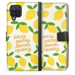 DeinDesign Galaxy A12 Handy Klapph&uuml;lle Handyh&uuml;lle aus Kunst Leder schwarz Flip Case Spruch Statement Lemon Sideflip mit langer Lasche