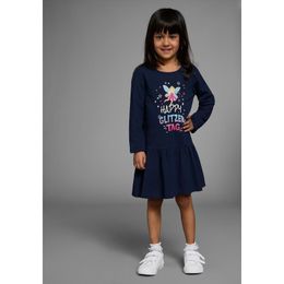 Kidsworld Jerseykleid »HAPPY GLITZER TAG« kniefreie Länge, verspielter Look, aus Baumwollmischung marine 128/134 - N-Gr N-Gr 128/134...