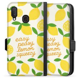 DeinDesign Galaxy A20e Handy Klapph&uuml;lle Handyh&uuml;lle aus Kunst Leder schwarz Flip Case Spruch Statement Lemon Sideflip mit Lasche