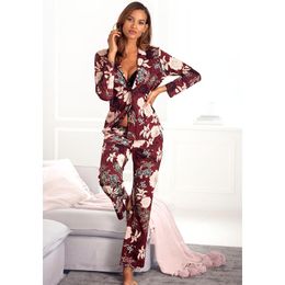s.Oliver Pyjama 2 tlg. in klassischer Form mit Blumenmuster bordeaux-gebl&uuml;mt 32/34 32/34 Pyjama mit botanischem Blumenmuster