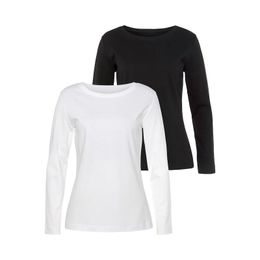 Vivance Damen Langarmshirt &raquo;aus reiner Baumwolle&laquo; 2er-Pack, aus leicht w&auml;rmender Interlock-Qualit&auml;t schwarz-wei&szlig; 36/38
