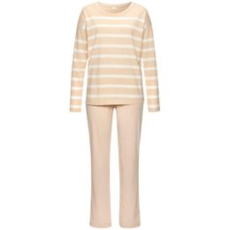 s.Oliver Pyjama 2 tlg., mit garngefärbten Streifen im Oberteil beige-weiß-gestreift 36/38 36/38 Pyjama mit gestreiftem Oberteil