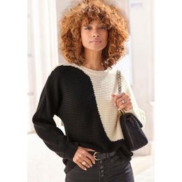 Vivance Strickpullover in Colorblock-Optik, Rundhals beige-schwarz 32/34