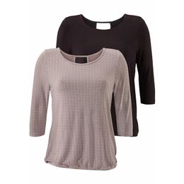 Lascana Damen Lascana 3/4-Arm-Shirt &raquo;mit modischem Cut-out&laquo; 2er-Pack, aus weichem Viskose-Stretch grau 32/34