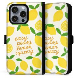 DeinDesign iPhone 16 Pro Max Handy Klapph&uuml;lle Handyh&uuml;lle aus Kunst Leder schwarz Flip Case Lemon Statement Spruch Sideflip mit Lasche