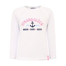 Zwillingsherz Damen Sweatshirt &raquo;"Strandgl&uuml;ck"&laquo;, mit Used-Look Kanten wei&szlig; SM (S/M)