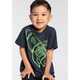 Kidsworld Jungen Kidsworld T-Shirt &raquo;RAKETE&laquo; Kurzarm, Basic-Passform, mit trendigem Druck, Rundhalsausschnitt blau 128/134