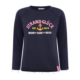 Zwillingsherz Damen Sweatshirt &raquo;"Strandgl&uuml;ck"&laquo;, mit Used-Look Kanten blau L/XL (L/XL)