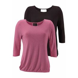Lascana Damen Lascana 3/4-Arm-Shirt &raquo;mit modischem Cut-out&laquo; 2er-Pack, aus weichem Viskose-Stretch lila 36/38