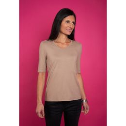 Seidel Moden Damen V-Shirt mit Halbarm aus softem Material, MADE IN GERMANY beige 42