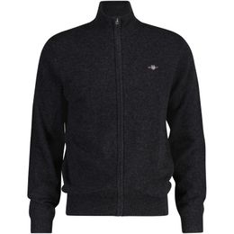 Gant Strickjacke »EXTRAFINE LAMBSWOOL ZIP CARDIGAN« mit Logostickerei Charcoal M M Strickjacke von Gant