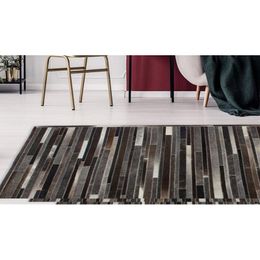 Kayoom Fellteppich &raquo;Lavish 110&laquo; rechteckig 8 mm H&ouml;he Patchwork-echtes Leder-Fell, Wohnzimmer grau/braun Obermaterial: 100% Rindsleder B : 80 cm 1...