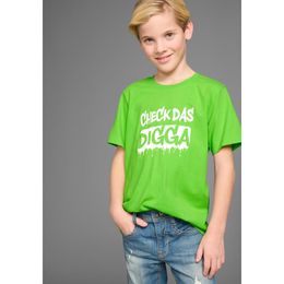 Kidsworld Jungen Kidsworld T-Shirt &raquo;Spr&uuml;cheshirt: CHECK DAS DIGGA&laquo; Kurzarm, Basic-Passform, bedruckt, Rundhalsausschnitt gr&uuml;n 164/170