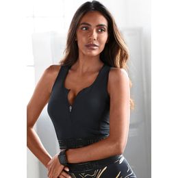 active by Lascana Lascana Active Damen LASCANA ACTIVE Crop-Top mit Rei&szlig;verschluss und Ringerr&uuml;cken schwarz XS (32/34)
