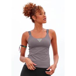 active by Lascana LASCANA ACTIVE Funktionsshirt mit beschrifteten Trägern und Mesh-Einsatz stone XS (32/34) XS (32/34) Performance-Top mit Teilungsnähten