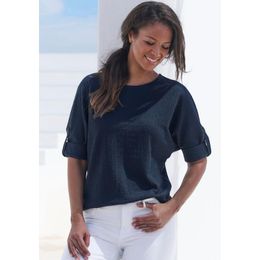 Vivance Damen 2-in-1-Shirt &raquo;zum Krempeln&laquo; aus b&uuml;gelfreier Cr&ecirc;pe-Qualit&auml;t blau 36/38